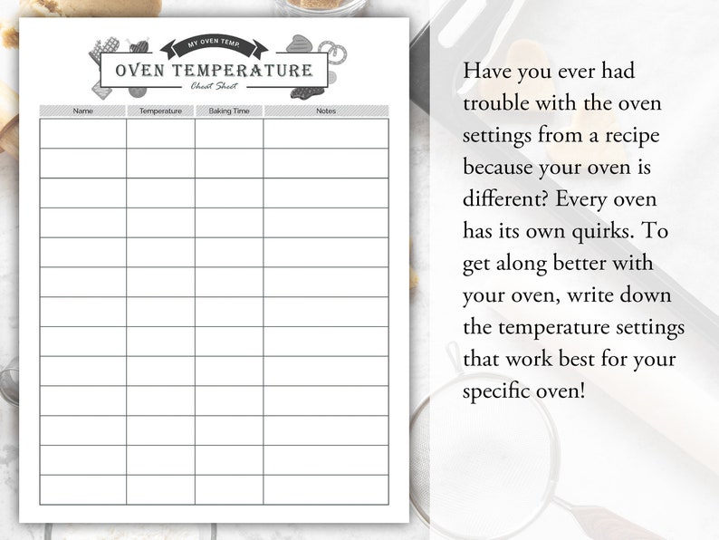 Oven Temperature Cheat Sheet: Baking Quick Reference (digital Download ...