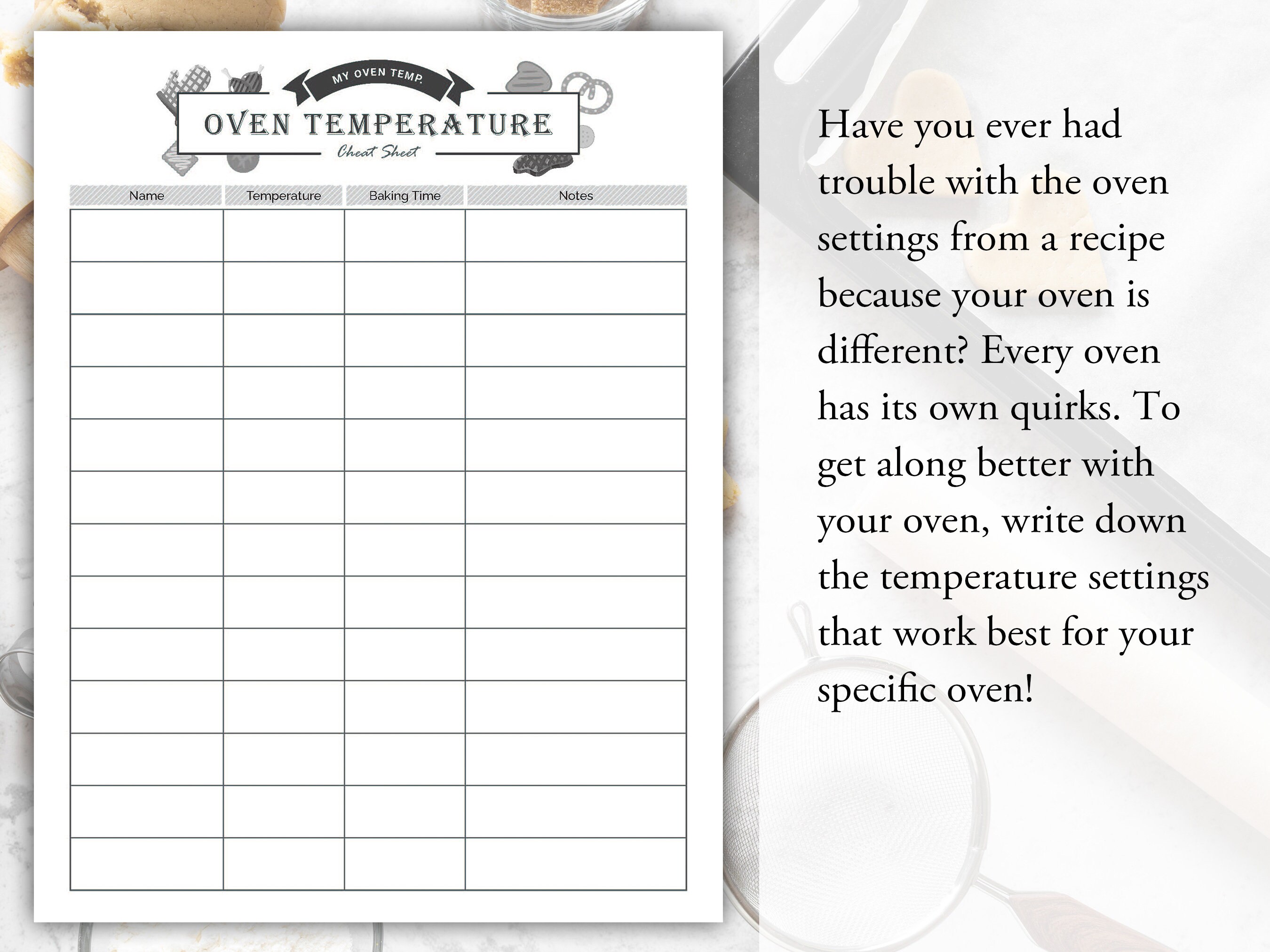 Oven Temperature Cheat Sheet: Baking Quick Reference (digital Download ...