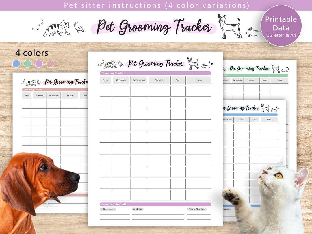 Pet Grooming Tracker Printable, Pet Care Sheet, Pet Grooming Schedule ...