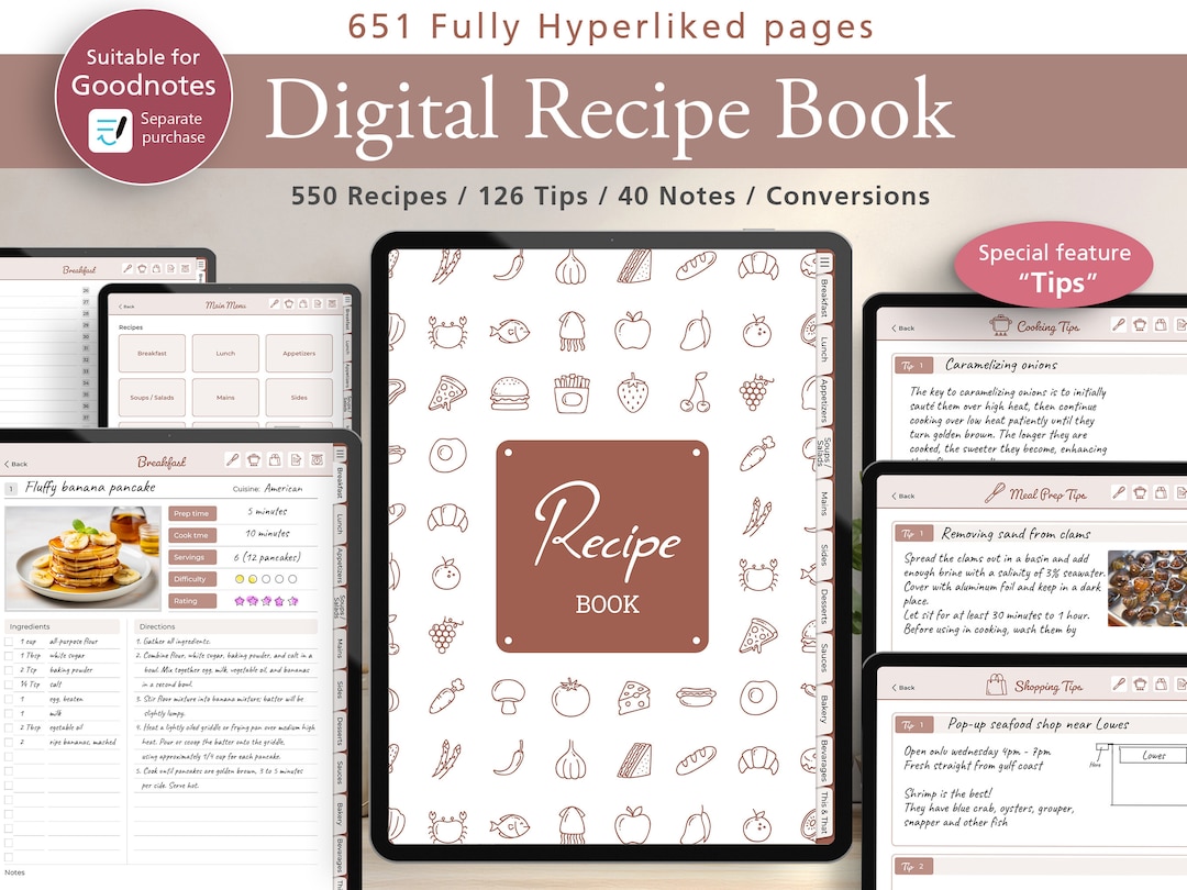 Digital Recipe Book for Goodnotes: Hyperlinked Cookbook (PDF) - Etsy