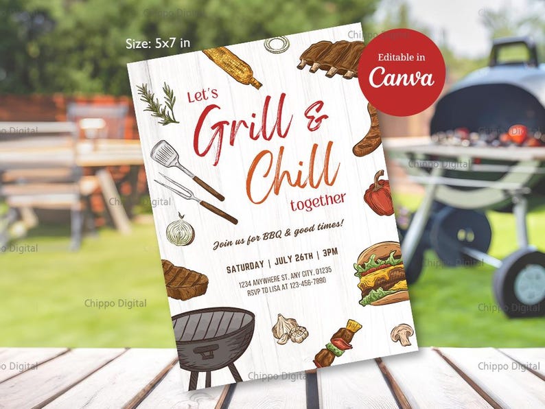 Grill and Chill BBQ Invitation, BBQ Party Invitation , Backyard BBQ ...