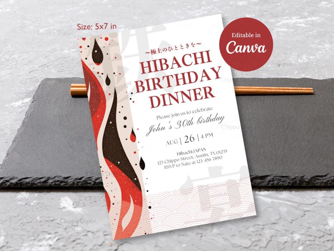 Hibachi Birthday Dinner Invititation, Editable Hibachi Party Invite ...