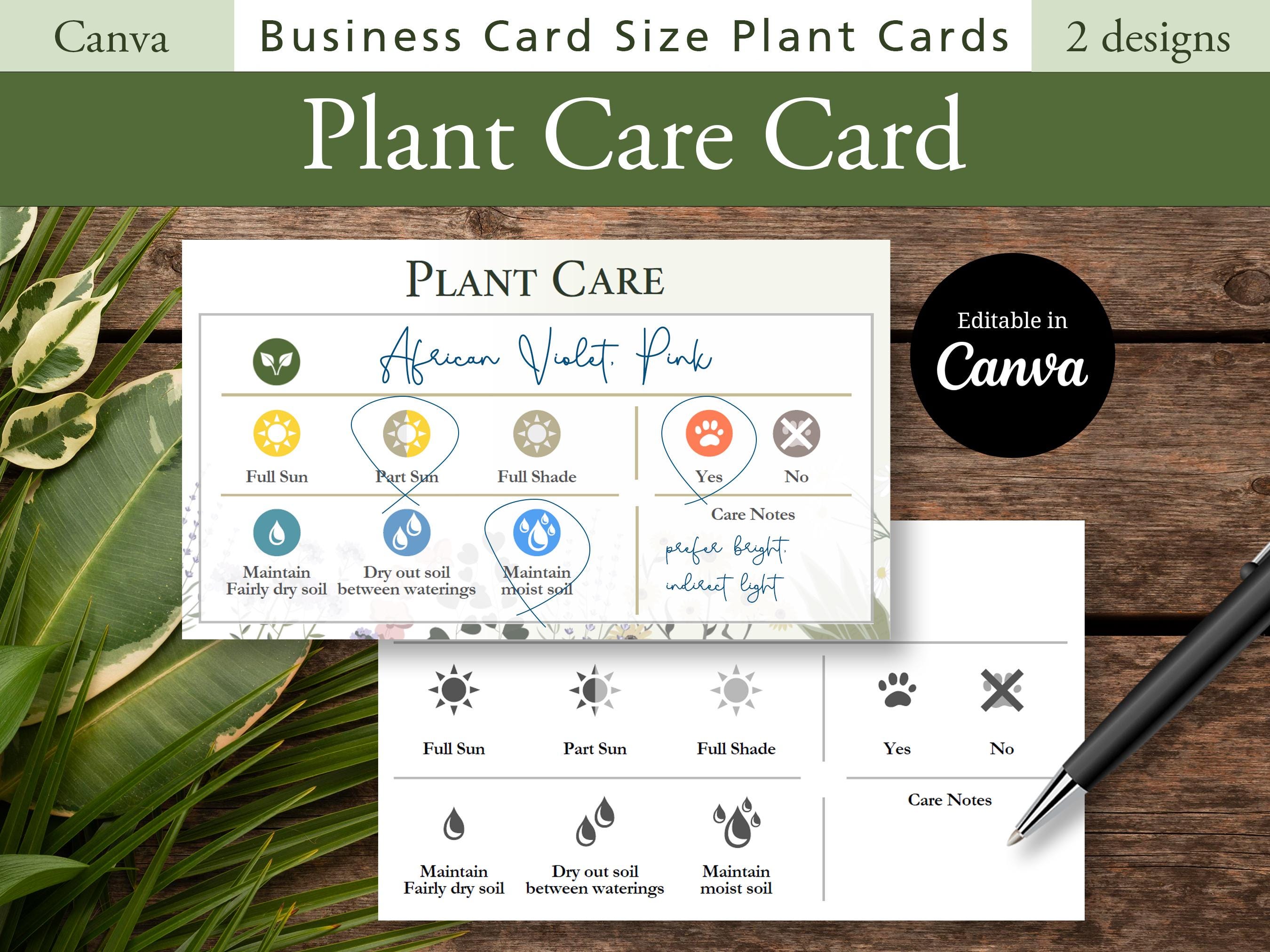 Plant Care Card Template, Business Card Size, Ready-to-use Pdfs Canva ...