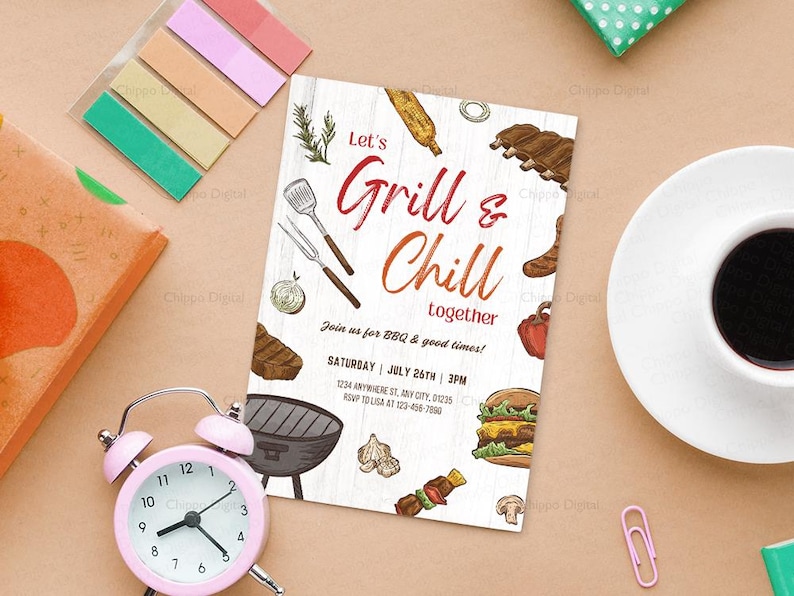 Grill & Chill BBQ Party Invitation: Editable Template (5x7 In, Digital ...