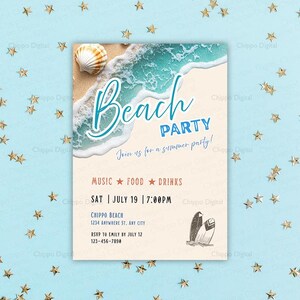 Beach Party Invitation, Editable Party Invitation Template, Invite ...
