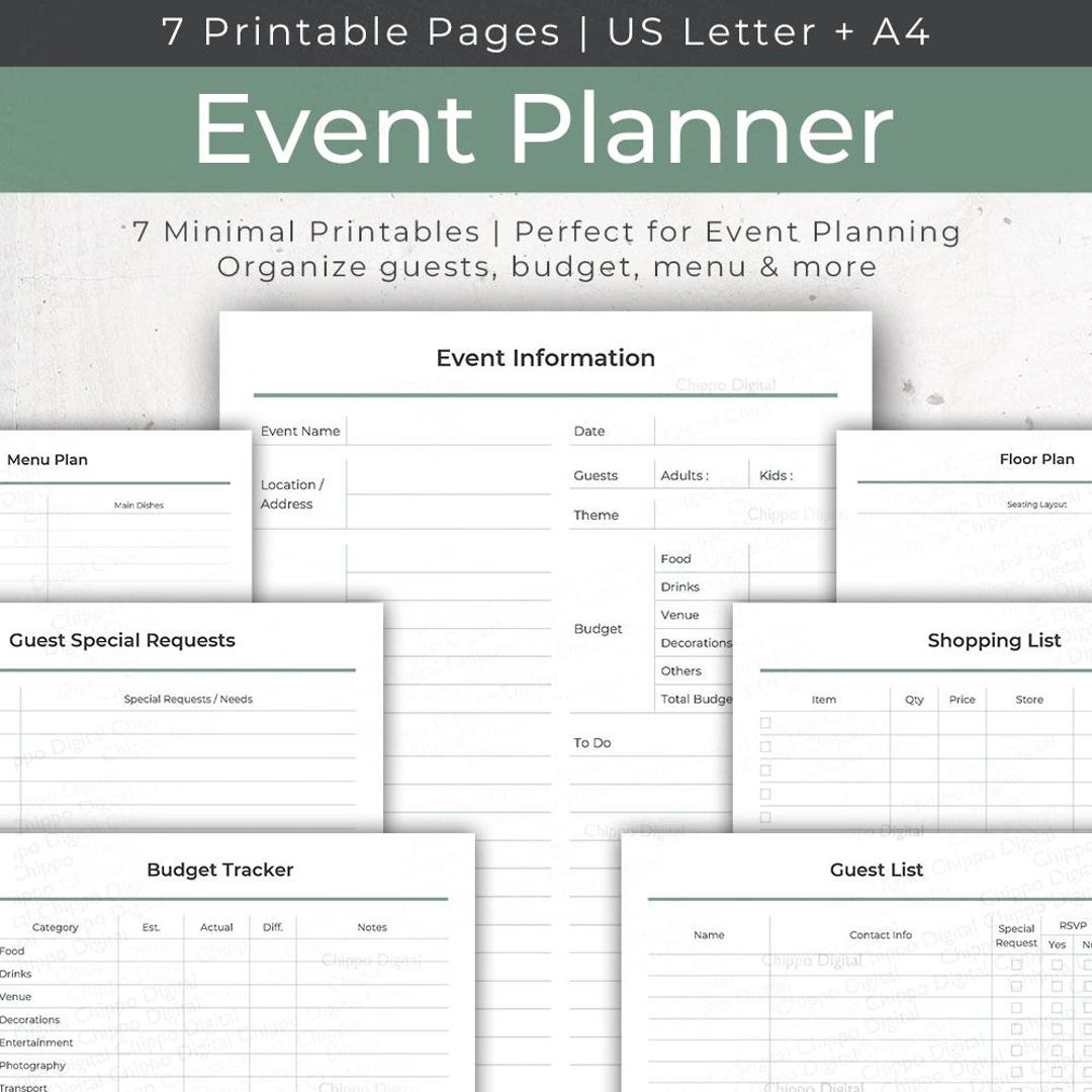 Event Planner Printable — Green Edition | Party Planning Kit | Budget ...