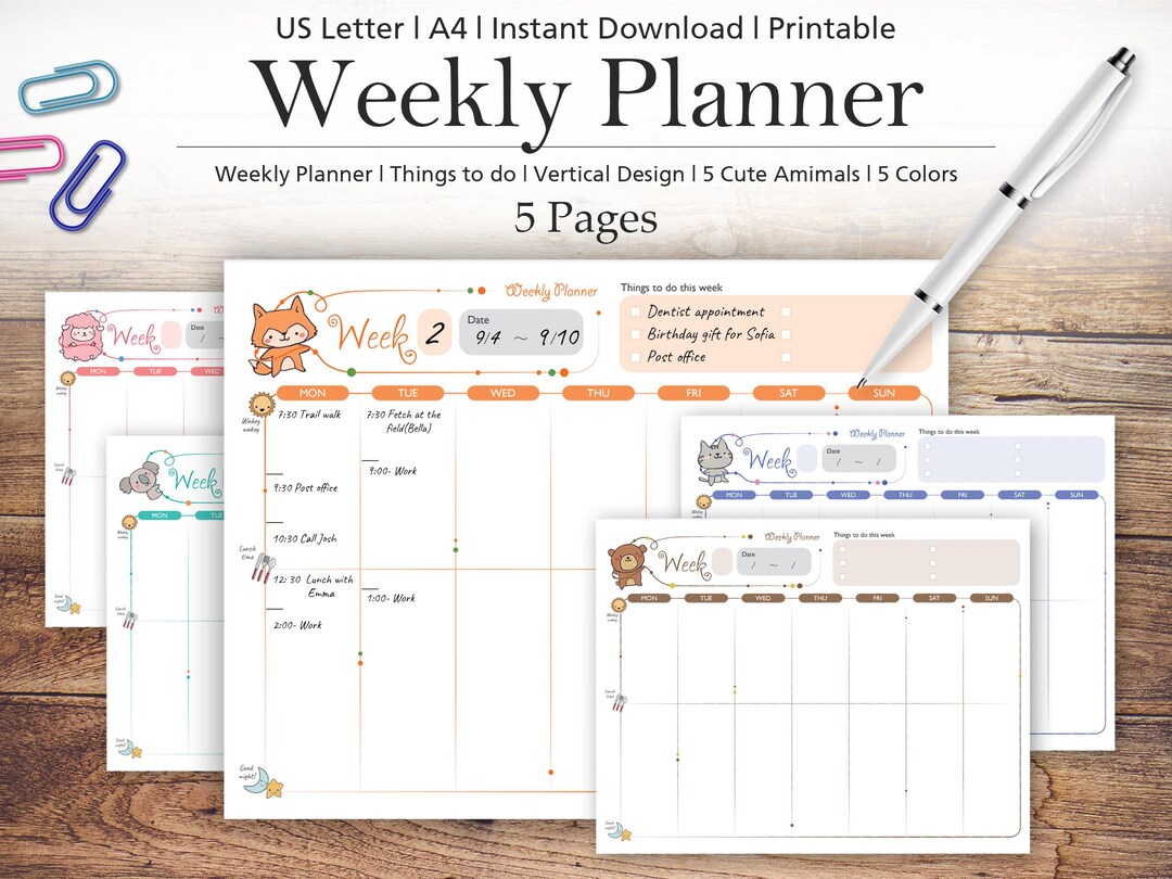 Cute Kawaii Animals Weekly Planner, to Do List (PDF) - Etsy
