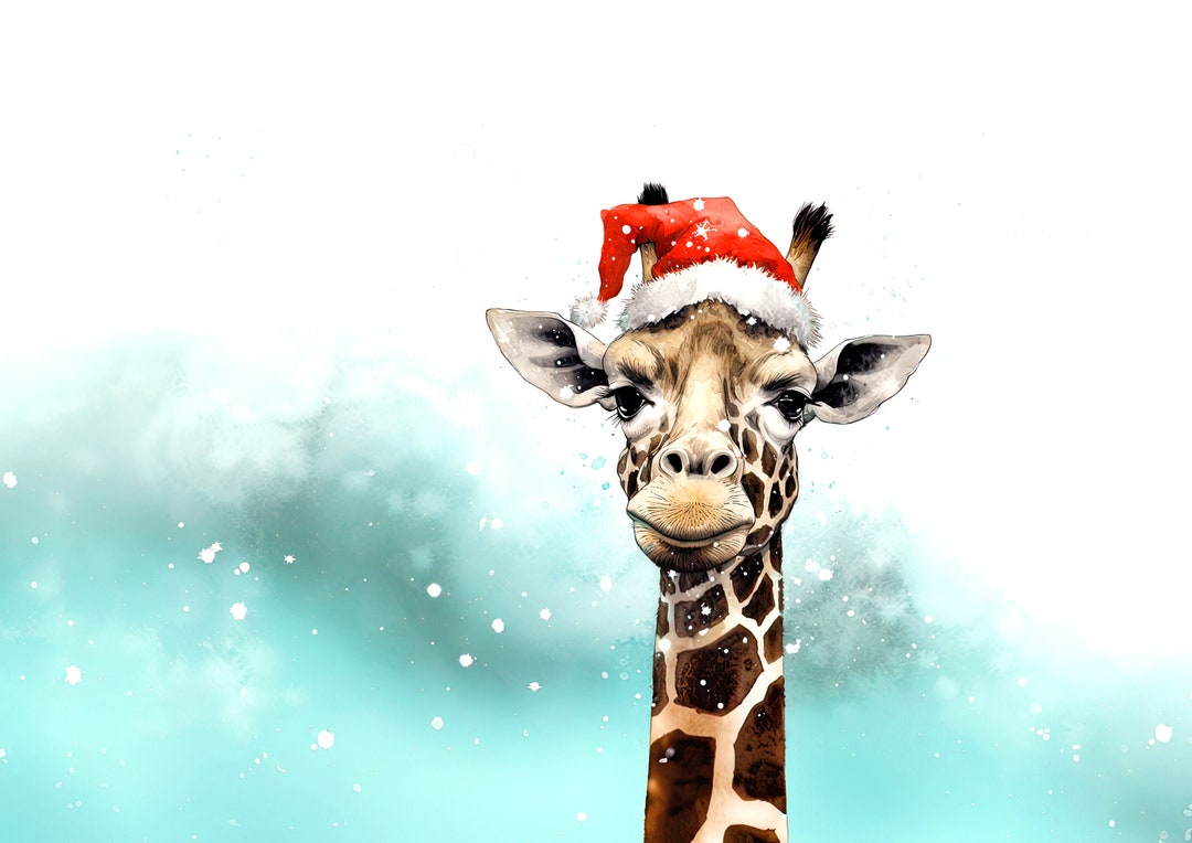 Giraffe Santa Art Print Digital Download C00002 - Etsy