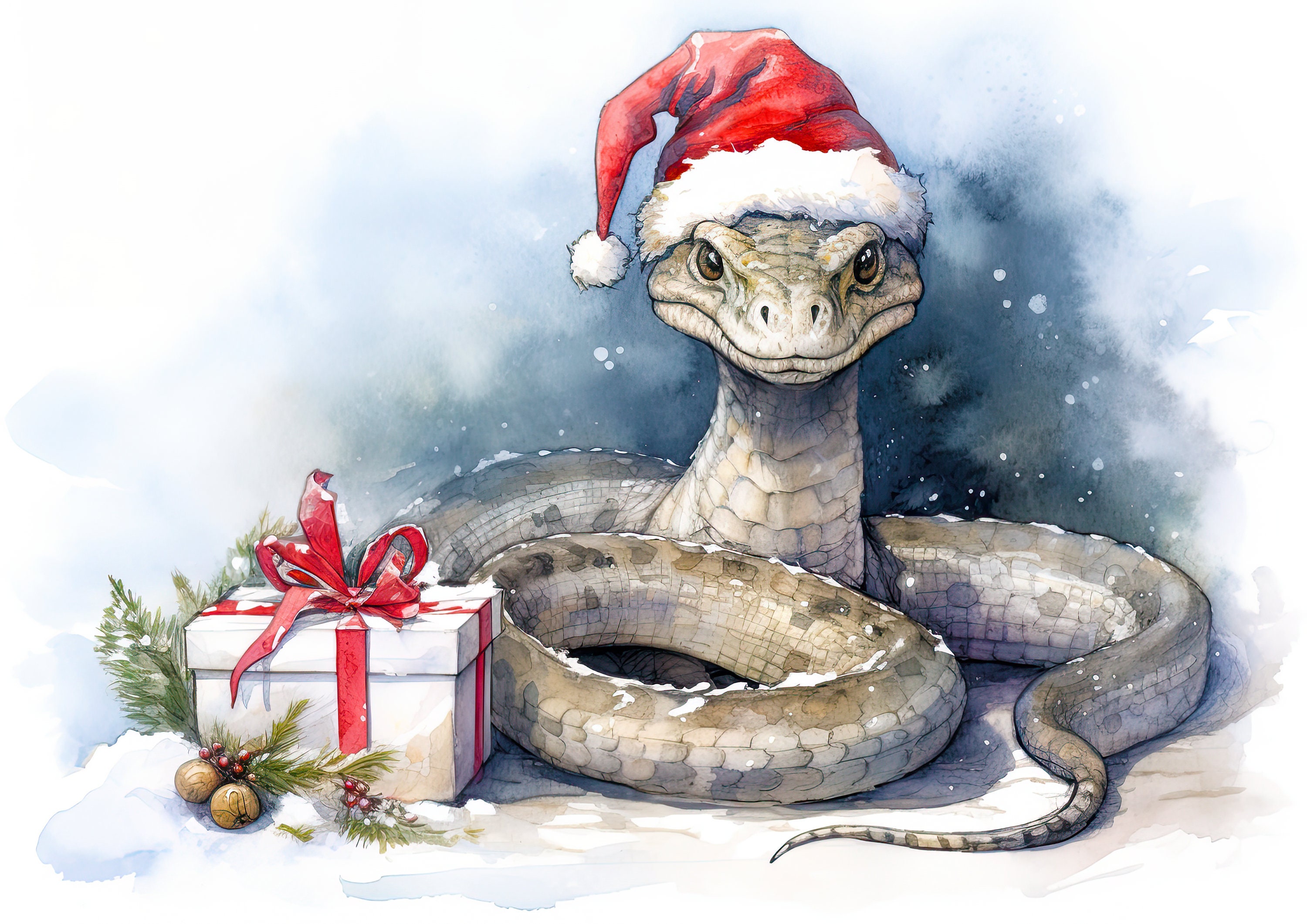 Christmas Snake Art Print Digital Download C00004 - Etsy