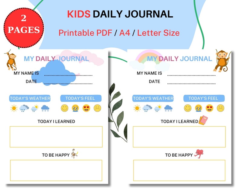 Kids Daily Journal Printable Kids Journal DIY Journal - Etsy