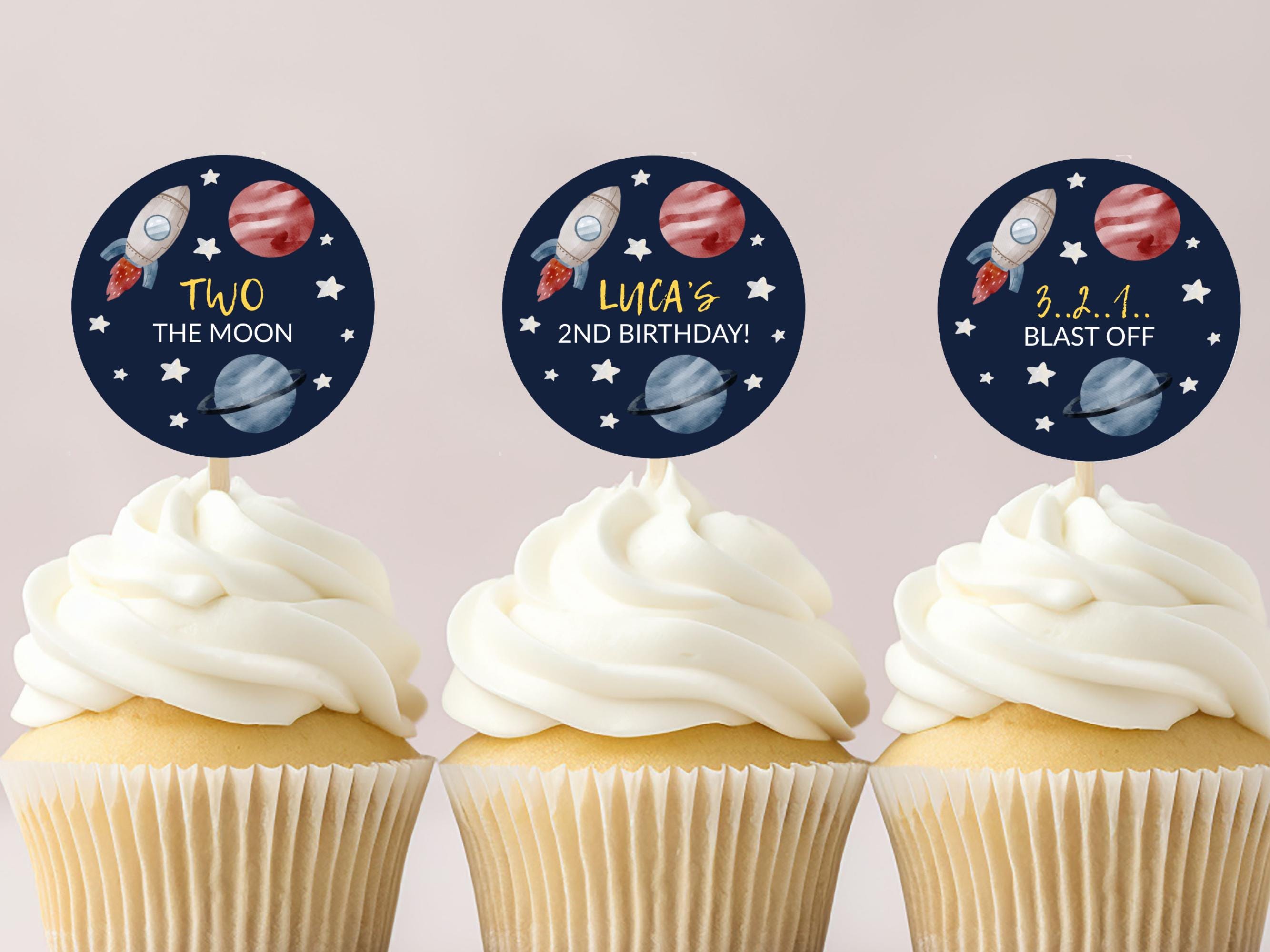 Outer Space Cupcake Toppers, Editable Rocket Party Tags, Astronaut ...