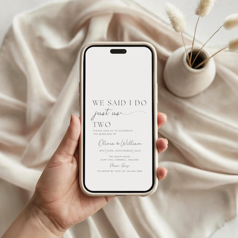 Just Us Two Elopement Reception Invite, Minimalist Elopement ...