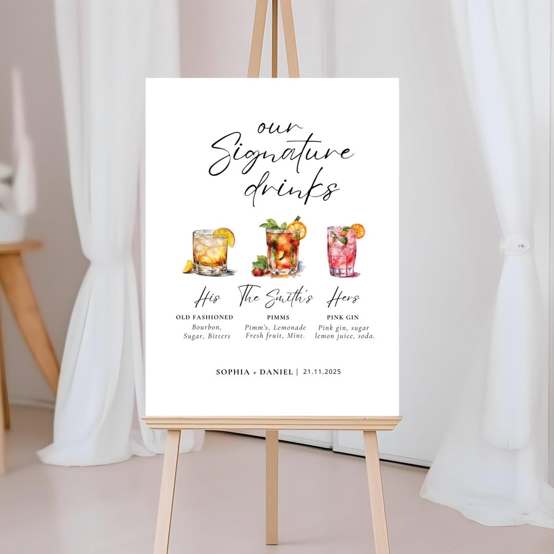 Signature Drink Bar Menu, His Hers and Theirs Wedding Sign, Editable ...