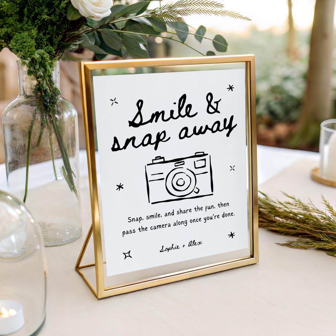 Disposable Camera Sign, Editable Wedding Sign Template, Smile and Snap ...