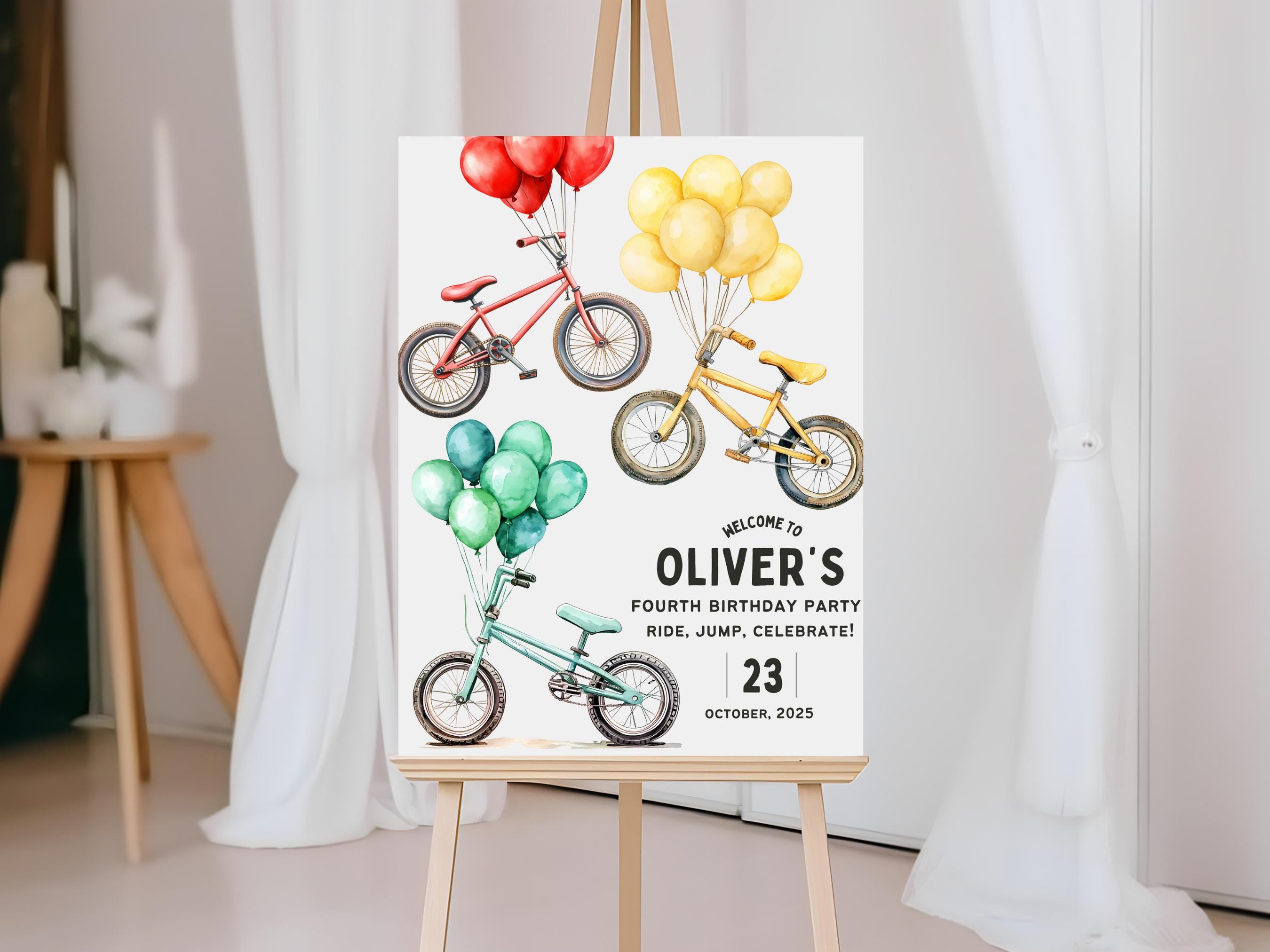 Editable Bike Birthday Welcome Sign Bicycle Boy Birthday Welcome Poster ...