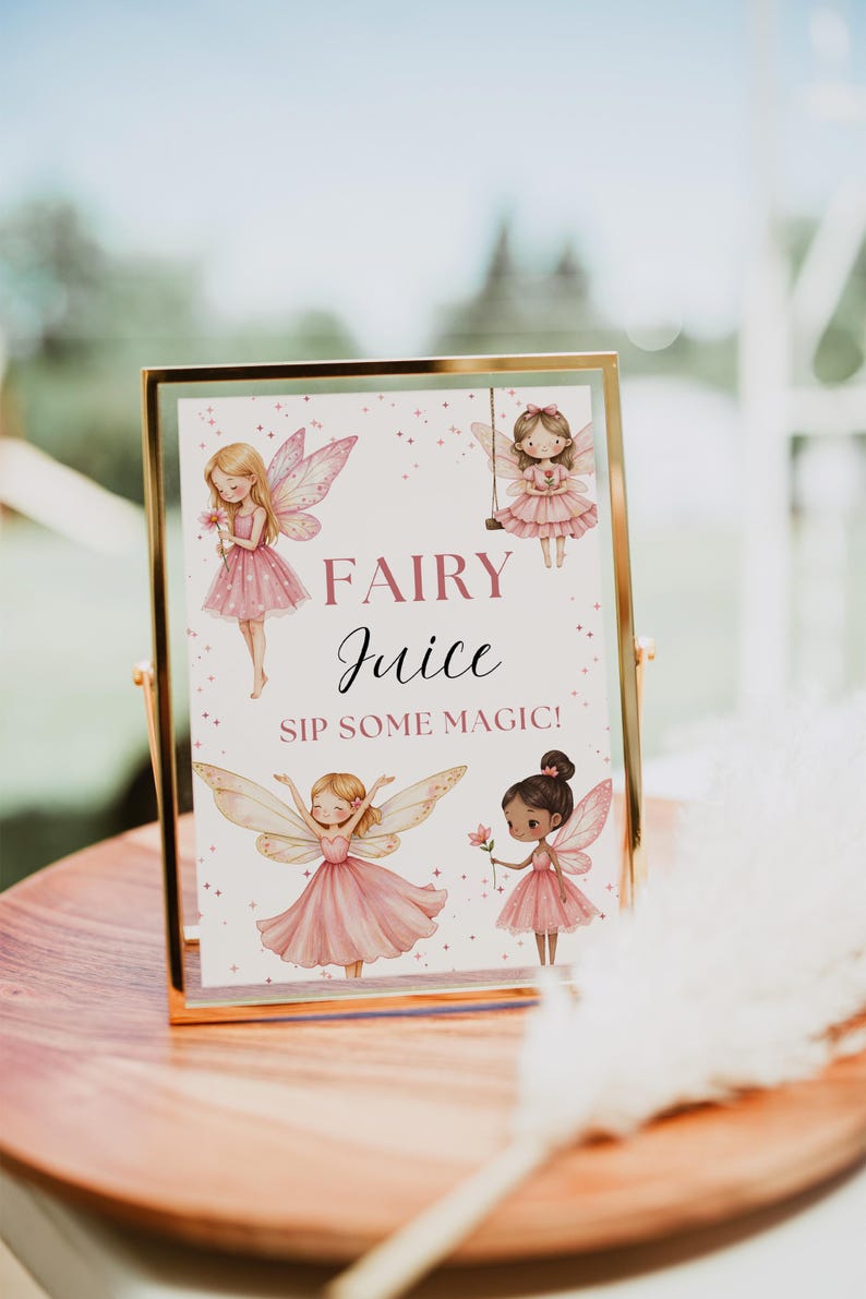 Editable Fairy Juice Party Sign, Pink Fairy Birthday Drink Station Sign ...