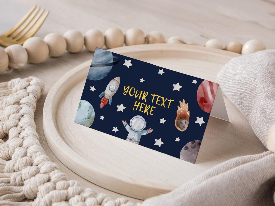 Editable Space Birthday Table Tent, Rocket Ship Food Label Card, Galaxy ...