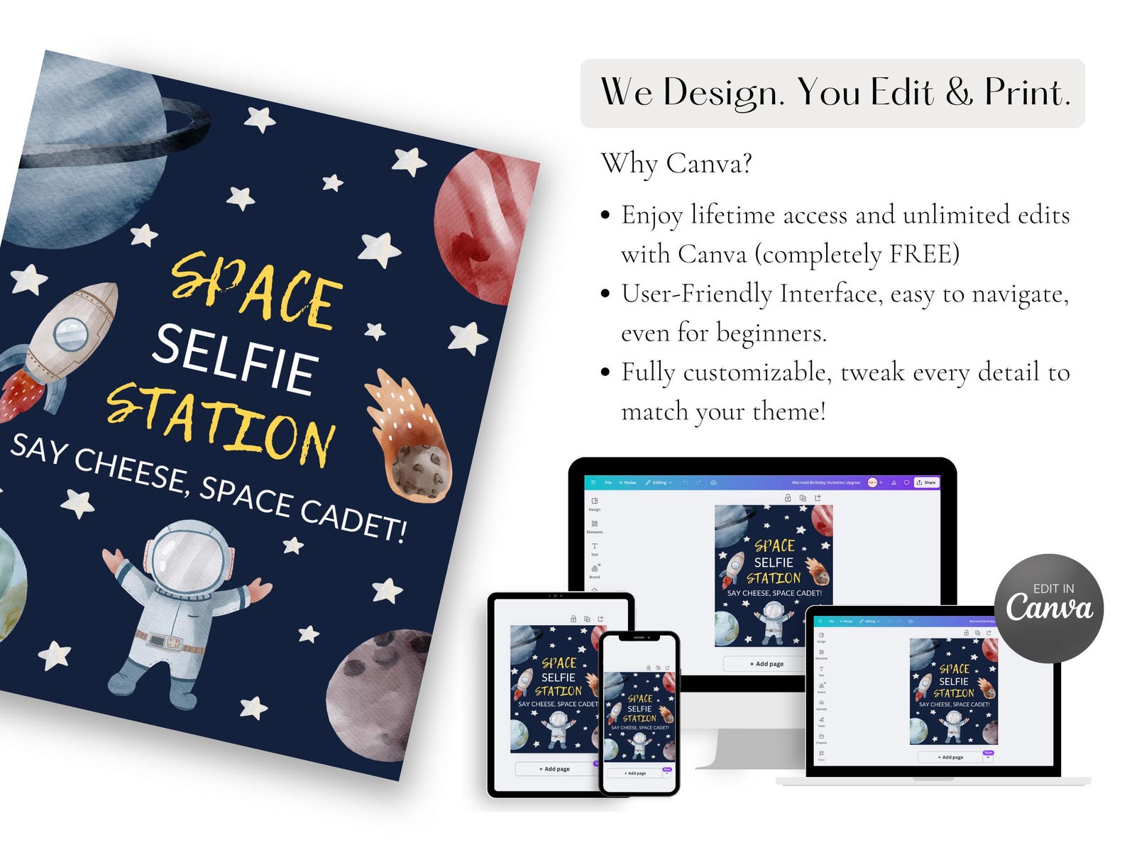 Editable Space Selfie Station Sign, Rocket Ship Photo Booth Decor ...