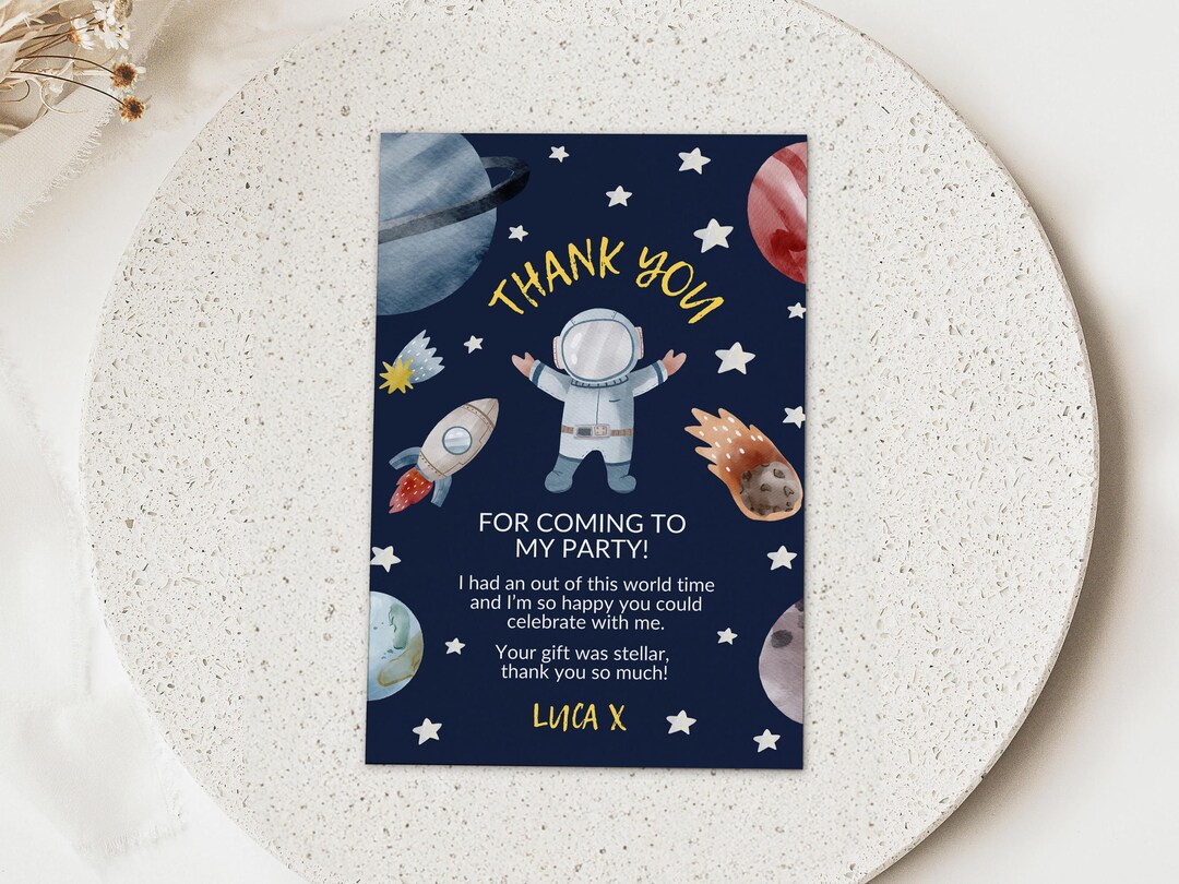 Editable Space Thank You Card, Rocket Ship Birthday Template, Galaxy ...