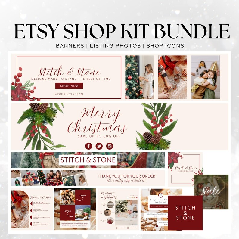 Christmas Etsy Shop Kit Banner Template Bundle, Etsy Christmas Branding ...