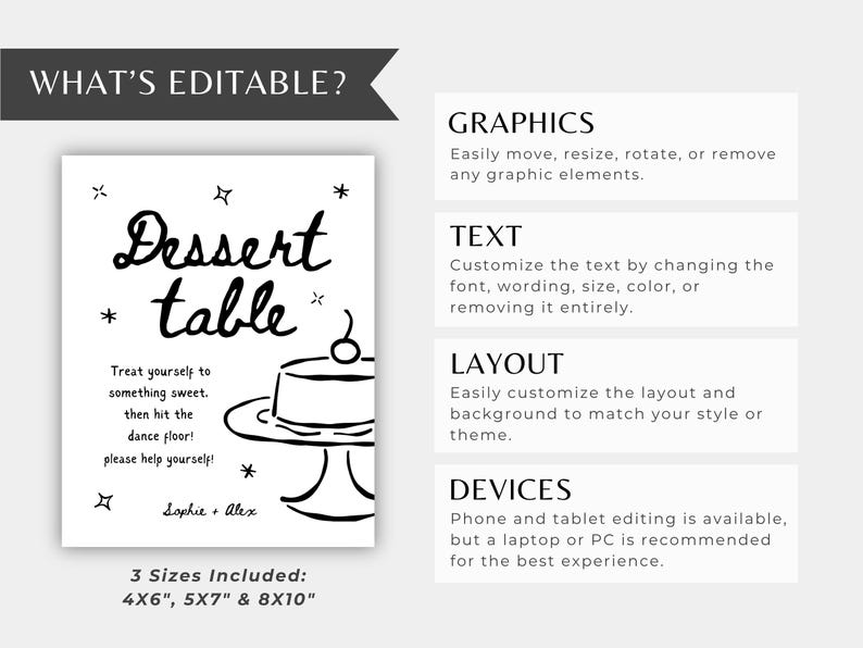 Wedding Dessert Table Sign, Editable Wedding Sign Template, Whimsical ...
