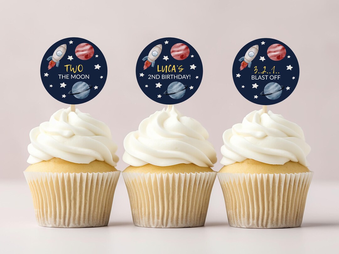 Outer Space Cupcake Toppers, Editable Rocket Party Tags, Astronaut ...