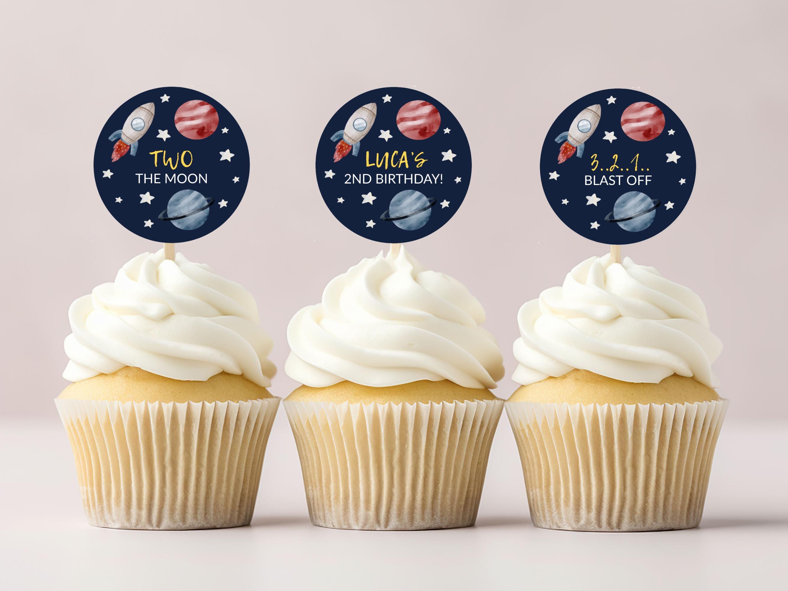 Outer Space Cupcake Toppers, Editable Rocket Party Tags, Astronaut ...
