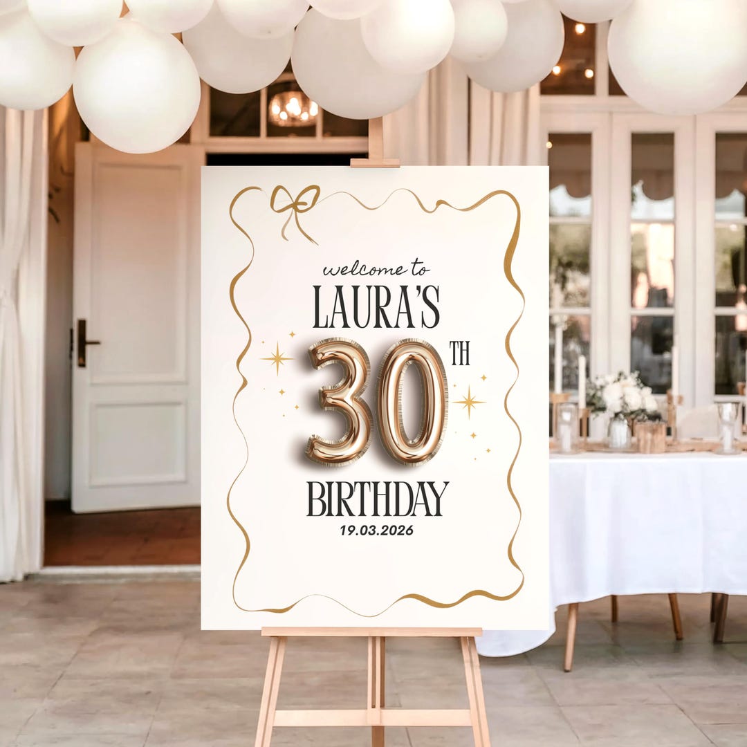 Editable Gold 30th Birthday Welcome Sign, Elegant 30th Birthday Poster ...