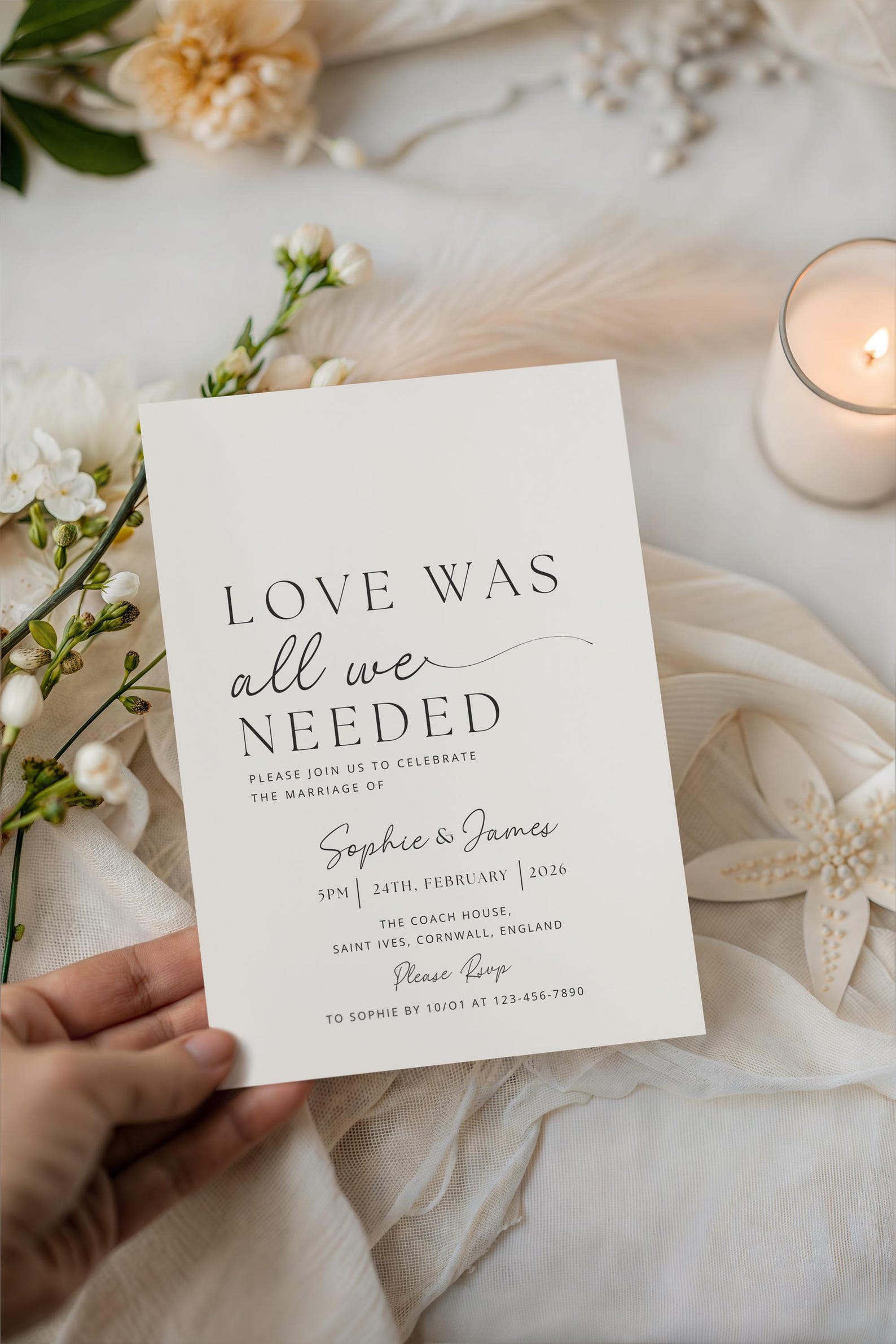 Elopement Reception Invite, Minimalist Elopement Announcement Card ...