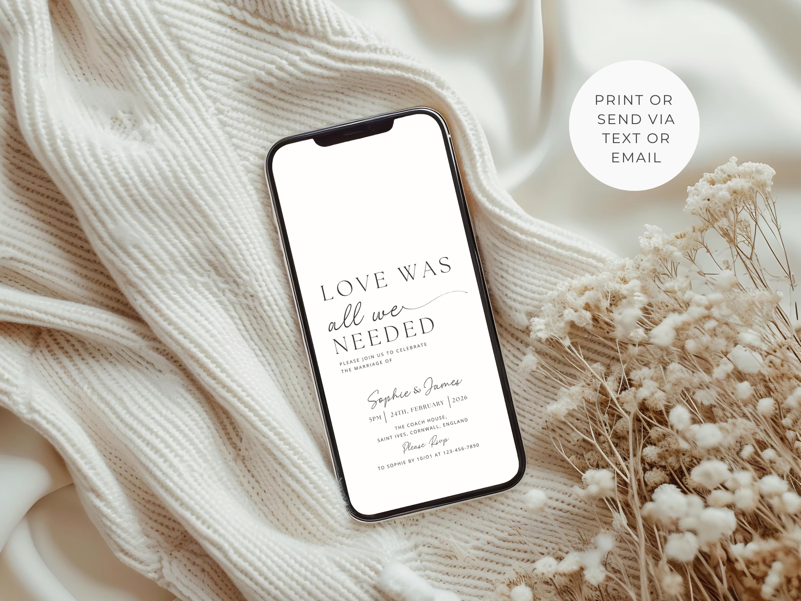 Elopement Reception Invite, Minimalist Elopement Announcement Card ...