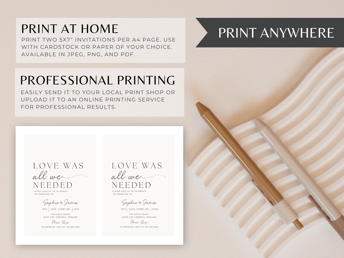 Elopement Reception Invite, Minimalist Elopement Announcement Card ...
