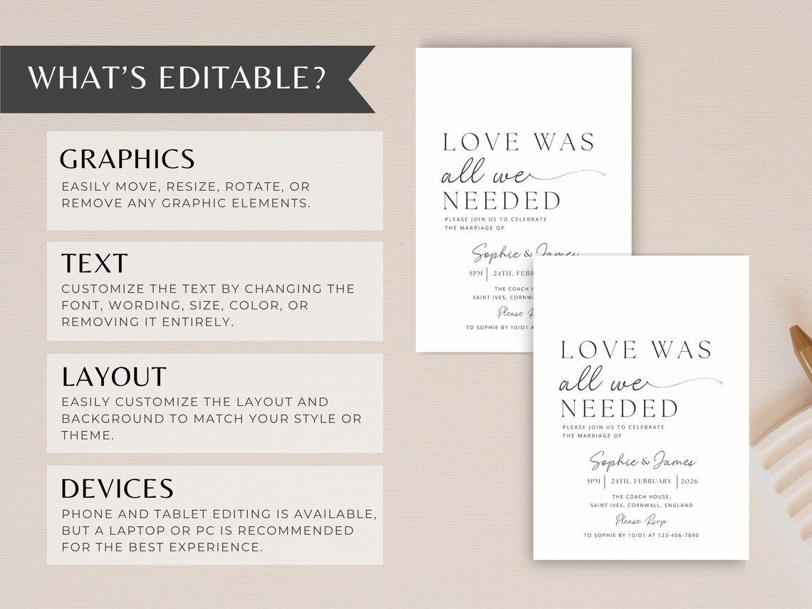 Elopement Reception Invite, Minimalist Elopement Announcement Card ...