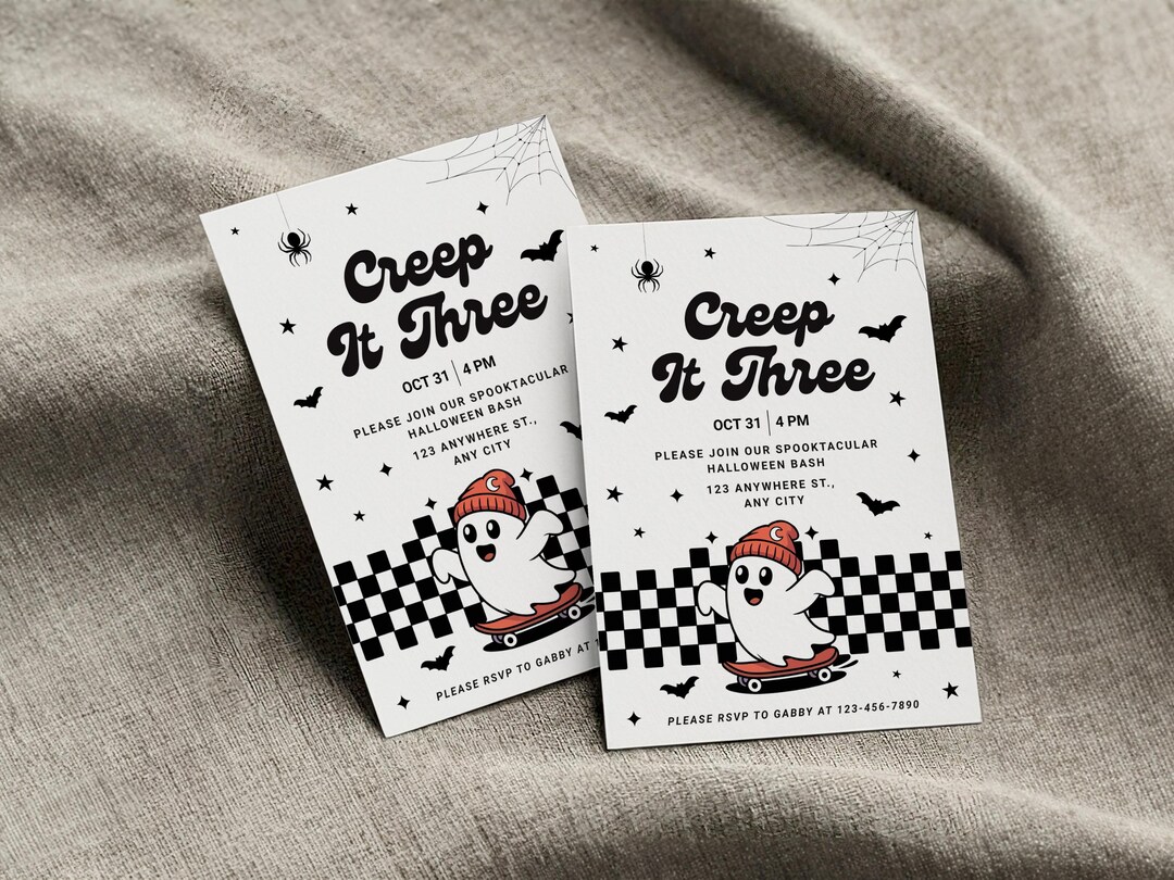 Creep It Three Birthday Invitation Halloween 3rd Birthday Party Invite ...