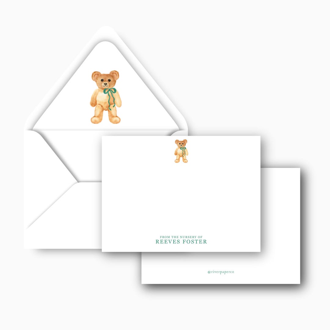 Personalized Stationery Set | Watercolor Teddy Bear Children's Design ...