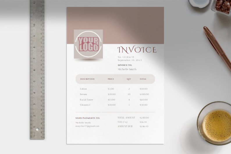 Invoice Template Editable, Invoice Template for Small Business Custom ...