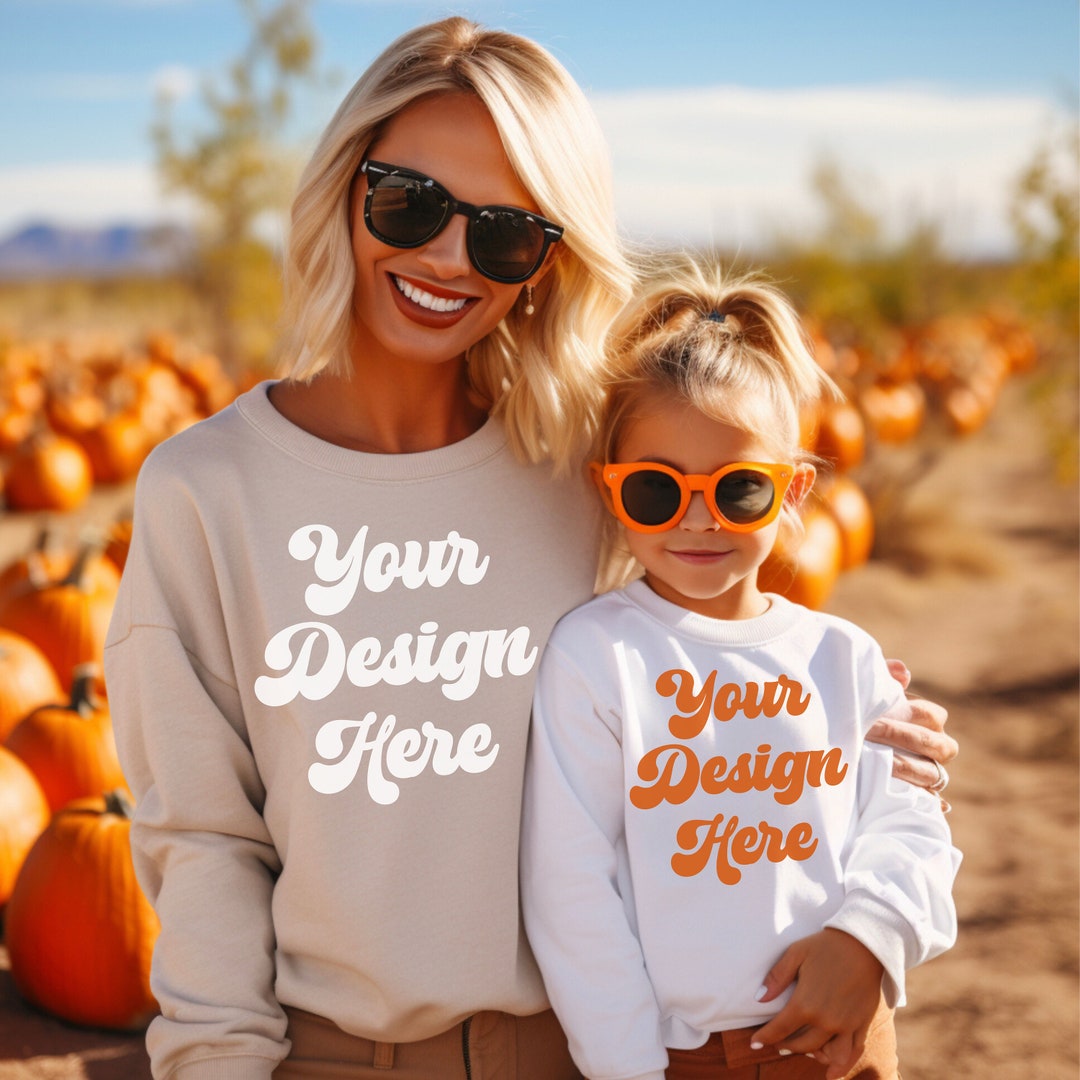 Mommy and Me Mockup, Fall Mommy and Me Mock, Family Mock, Mama and Mini Mock, Sand Gildan 18000 ...