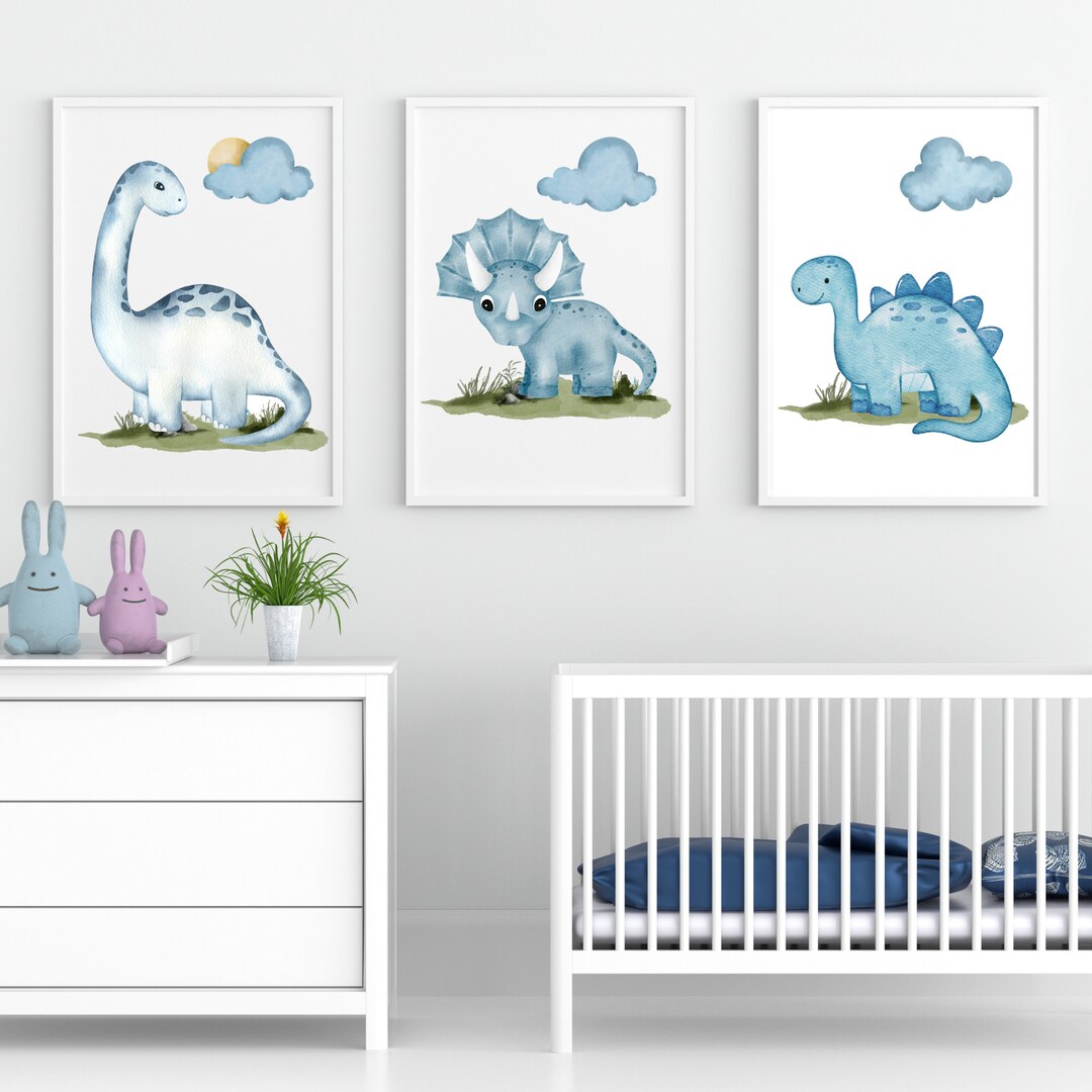 Blue Dinosaur Watercolor Digital Print Download for Nursery, Bedroom ...