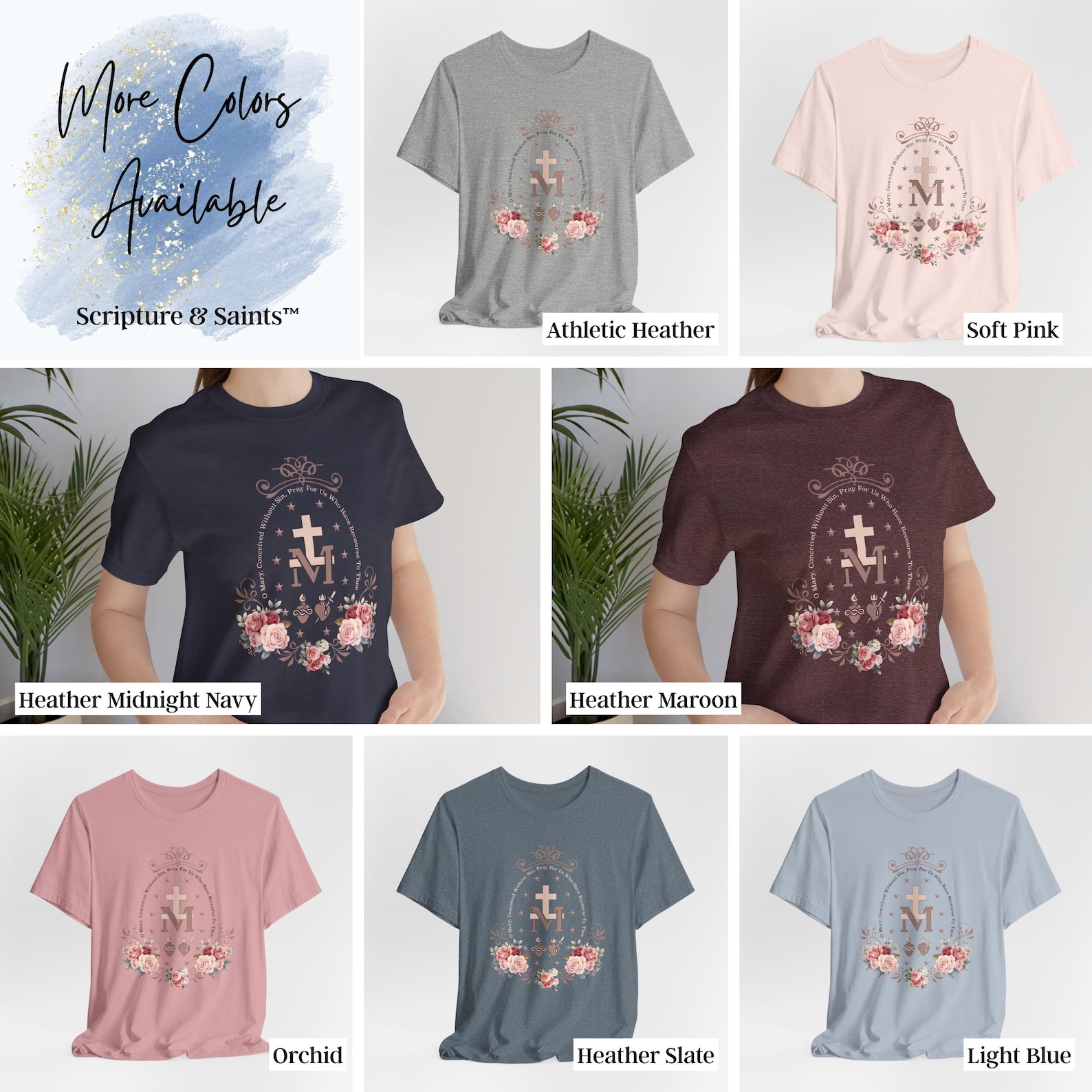 Floral Marian Cross T-shirt, Catholic Women's Christian Tee - Etsy