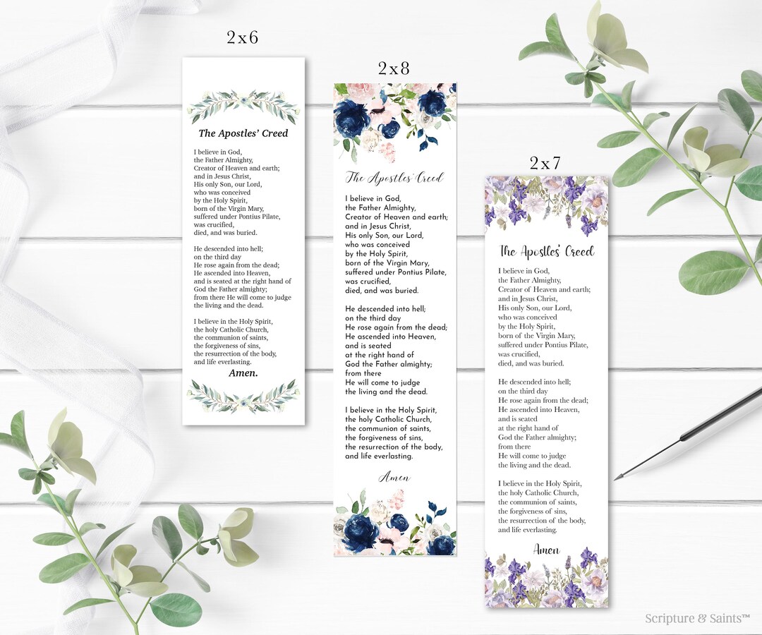 The Apostles Creed Prayer Catholic Printable Bookmarks, Instant ...
