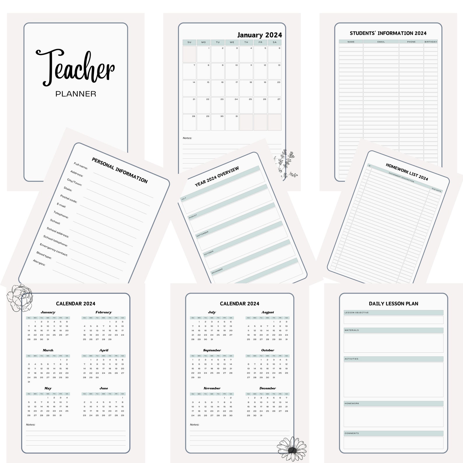 Printable 2024 Teacher's Planner - Etsy