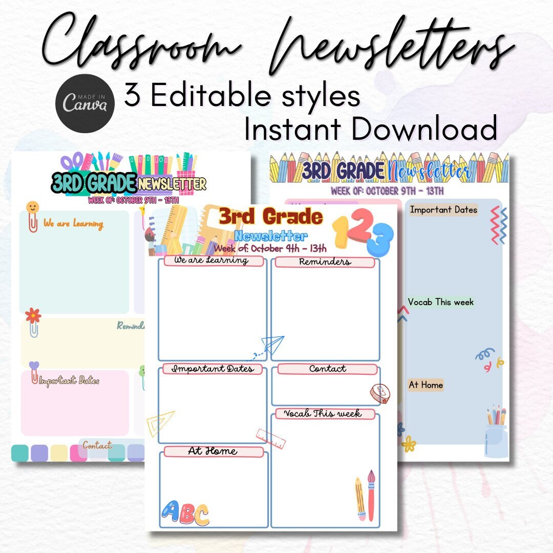 Classroom Newsletter Editable Templates primary - Etsy