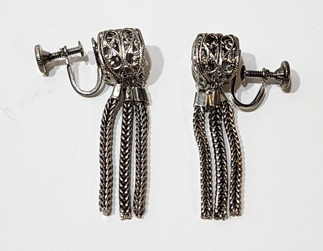 Vintage Nemo Silver Plate Filigree Cube With Chain Dangles Screw on ...