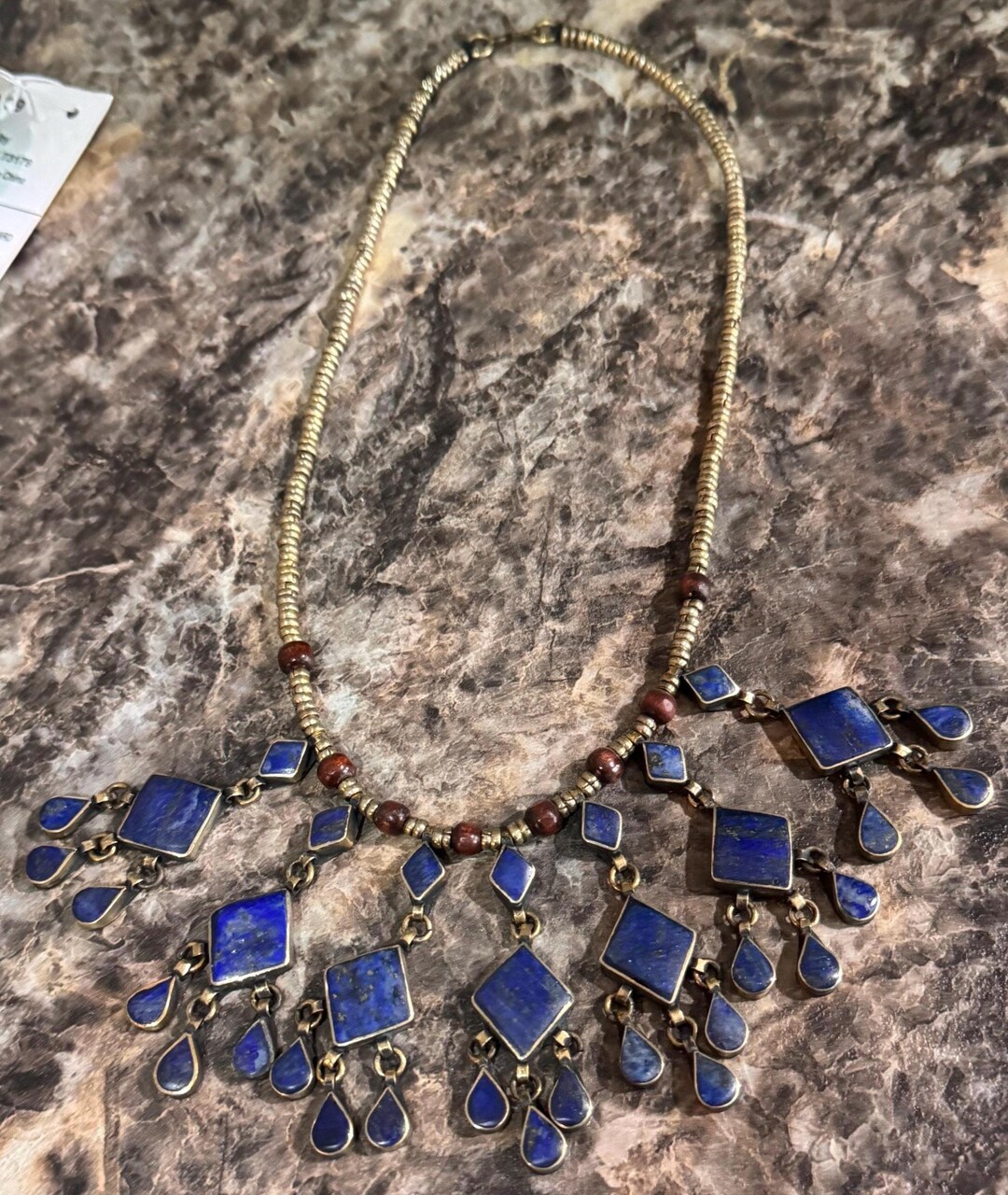 Vintage Lapis Lazuli Tear Drop & Diamond Shape Inlay 7 Dangle Silver ...