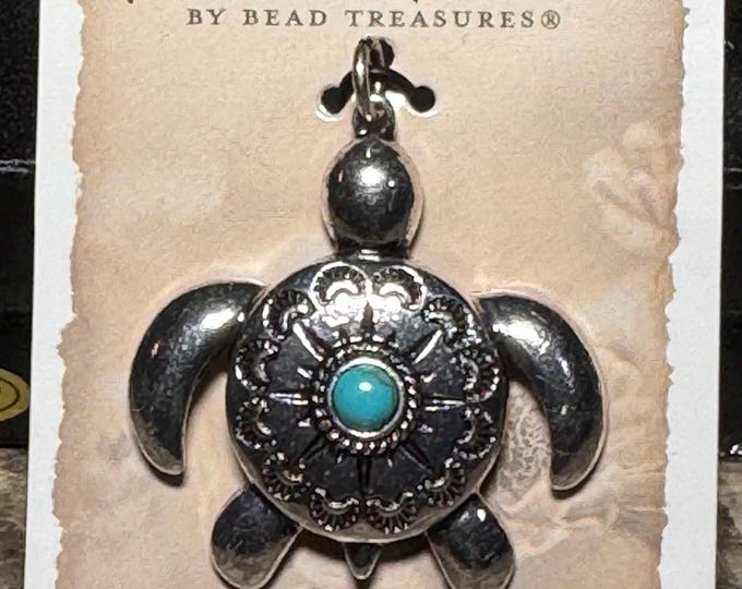 Poetic Spirit by Bead Treasures Turtle Pendant With Faux Turquoise Bead ...