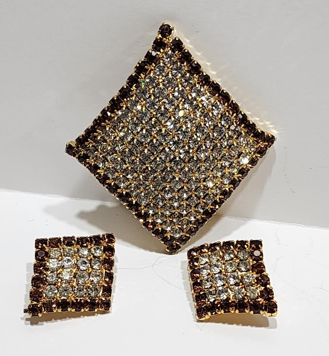 Vintage Gold Tone Triangle Shape Dark Red & White Rhinestone - Etsy