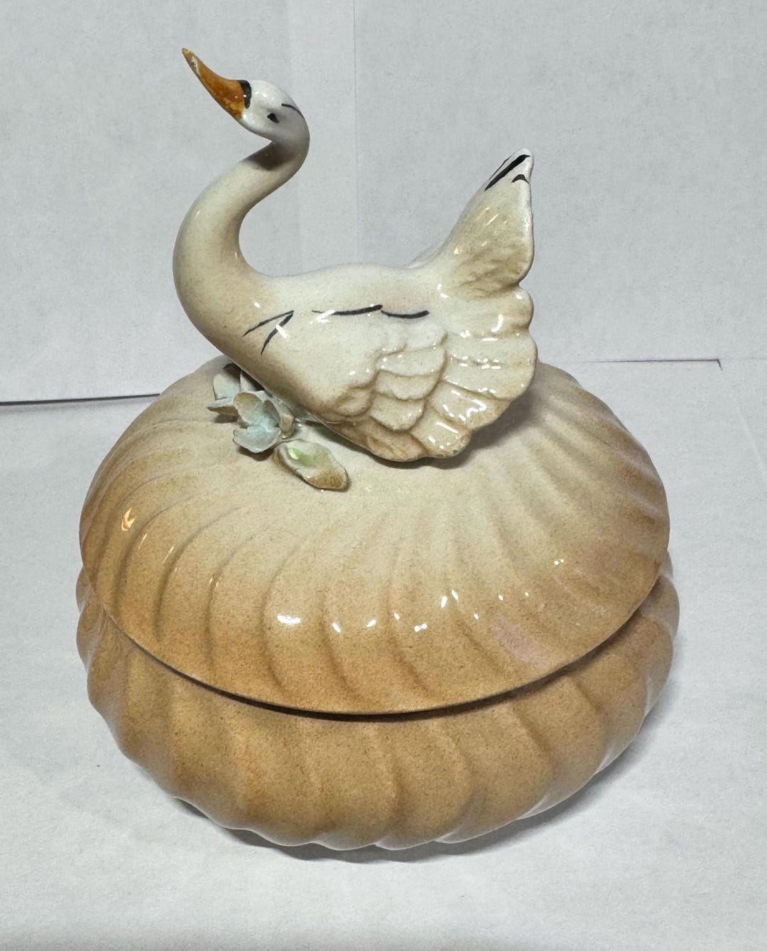 Vintage Capodimonte Swan & Flowers Swirl Design Covered Trinket Dish ...