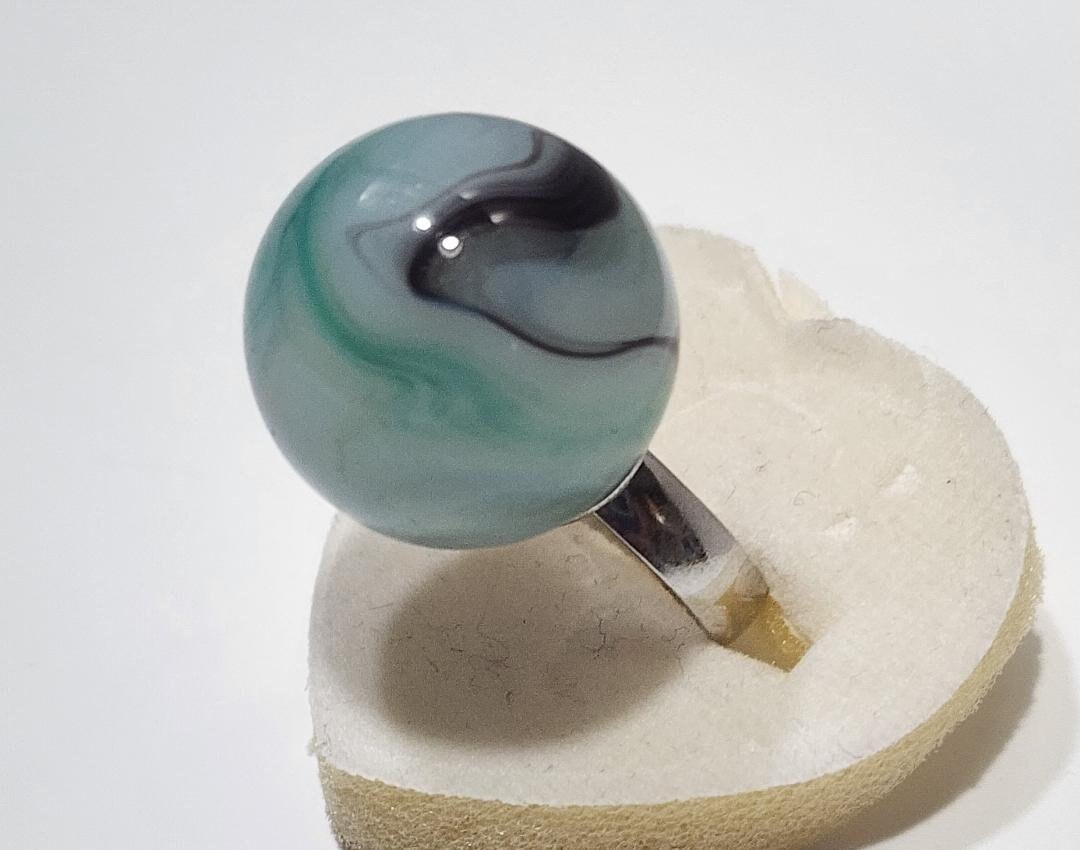 Vintage Marble Gray With Blue and Black Swirls Silver Tone Statement ...