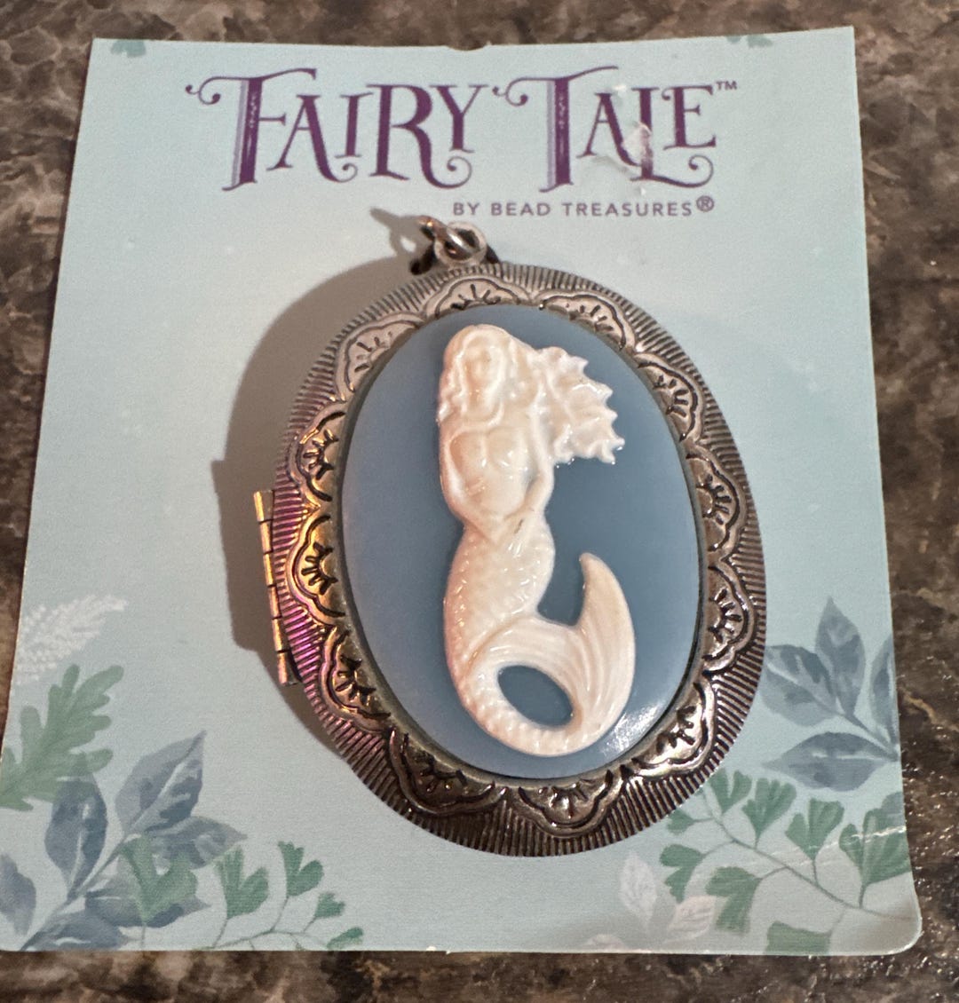 Fairy Tales Bead Treasures Silver & Blue White Mermaid Oval Locket ...