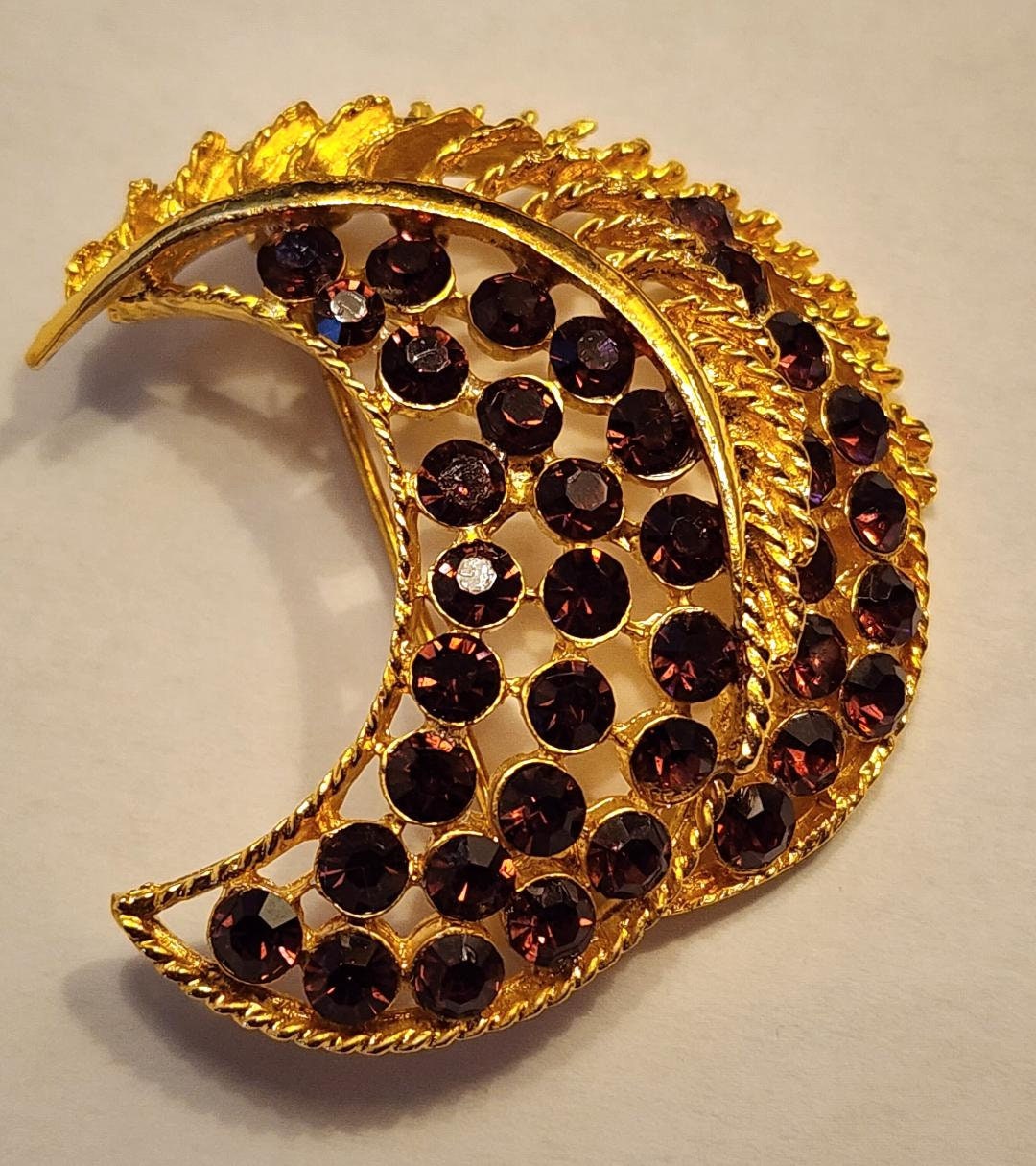 Vintage Gold Tone Double Half Moon Shape With Pretty Purple Sparkly ...