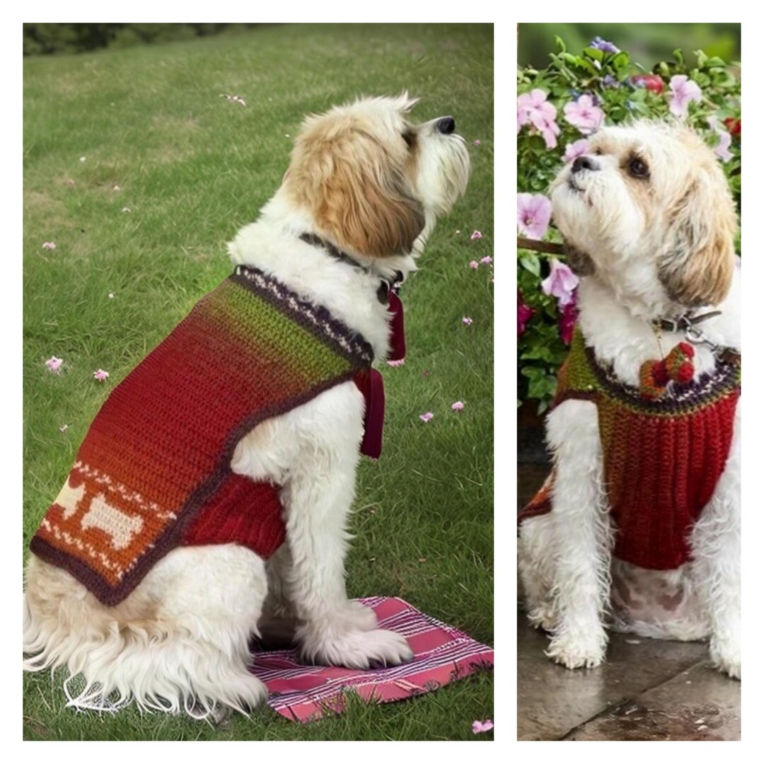 Crochet Dog Coat Pattern-neck 11 Inches-integrated Dog Bone Motif in ...